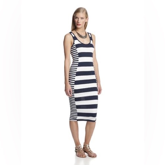 2B Bebe | Dresses | 2b Bebe Bodycon Midi Tank Dress Navy Blue White ...